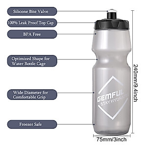GEMFUL Water Bottle BPA Free Reusable Bike Gym Fitness Clear Squirt Bottles 24oz 2 pack