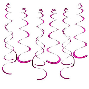 30 PCS Party Swirl Decorations Hot Pink Shinny Foil Hanging Swirl Decorations with Double-Swirls and Single-Swirls Plastic Streamer for Ceiling Plastic Metallic Streamer for Party Decorations