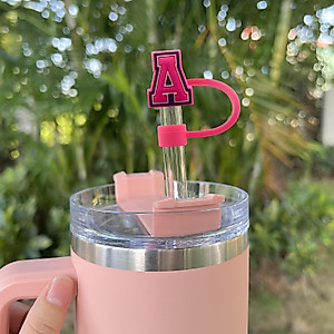 Velaco 4 PCS Initial Letter Charm Accessories and Straw Cover Pack- Chains with Initial Letter for Stanley 20 30 40 oz Tumbler with Handle