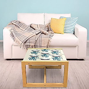 Lunarable Nautical Coffee Table, Pirate Ship and Octopus Sailboat Sails Flag Art Print Sailor Toys, Acrylic Glass Center Table with Wooden Frame for Offices Dorms, Large, Vermilion Beige and Teal