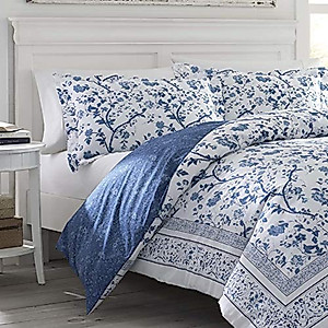 Laura Ashley Home - Comforter Set, Cotton Bedding with Matching Shams & Bed Skirt, Stylish Home Decor (Charlotte Blue, Queen)