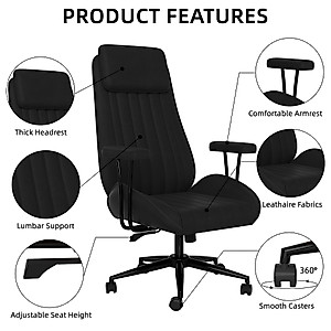 TAKSCO High Back Office Desk Chair, Comfy Ergonomic Suede Fabric Swivel Executive Office Desk Chair with Lumbar Support, Adjustable 90°-135° Recline Home Office Computer Desk Chairs with Arms, Black