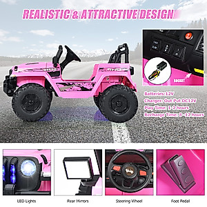 INFANS Ride on Car Truck with 2.4G Remote Control, 12V Battery Powered Electric Cars for Kids w/3 Speeds, Battery Display, LED Lights, Safety Belt, Music & Horn, Bluetooth/FM/USB (Pink)