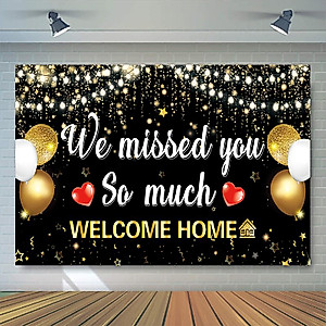 LOONELO Welcome Home Backdrop Banner Decorations with 70.8"X43.3"，We Missed You So Much Backdrop Photo Booth Props, Welcome Home Sign for Graduation Retirement Military Army Homecoming Decorations