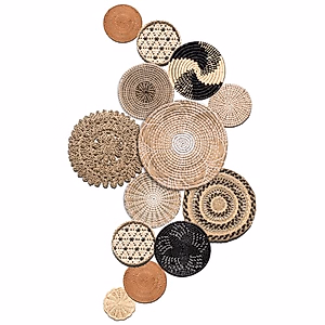 Decocoon Set of 13 Handcrafted Boho Wall Basket Decor, Easy Hanging with Loops, Natural Materials, Suitable for Any Home Style, Vietnamese Woven Basket Wall Decor for Living Room, Bedroom, Kitchen