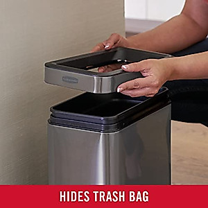 Rubbermaid Stainless Steel Wastebasket, 2.6-Gallon, Charcoal, Trash Can fits Under Desk for Home/Office/Bathroom
