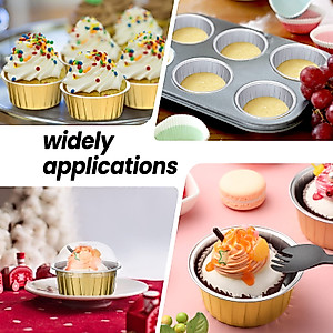 200 Pack 5oz Cupcake Liners with Dome Lids with 200 Pieces Spoons Bulk Aluminum Muffin Liners Foil Baking Cups Muffin Tin Dessert Pudding Holders for Individual Bakery Wedding Birthday Party