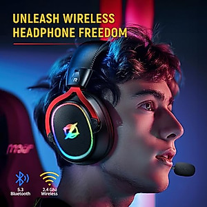 Ozeino Wireless Gaming Headset for PS5 PS4 PC Laptop -7.1 Surround Sound, Detachable Noise-Canceling Mic, 33H Playtime, 50mm Driver PS5 Headset