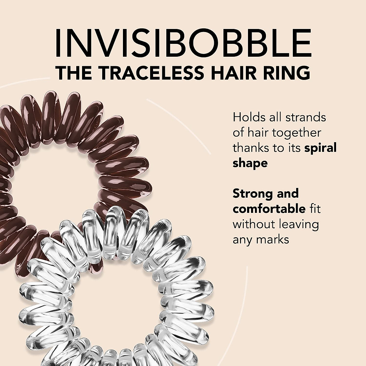 invisibobble Original Traceless Spiral Hair Ties - Pack of 8, Crystal Clear and Pretzel Brown - Strong Elastic Grip Coil Accessories for Women - Non Soaking - Gentle for Girls Teens and Thick Hair