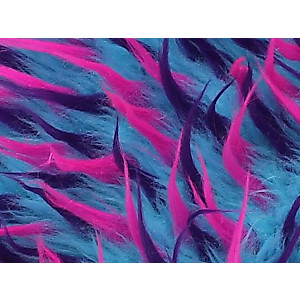 Faux Fake Fur Fabric Long Pile 3 Tone Spike Turquoise Purple Fuchsia / 60" Wide/Sold by The Yard