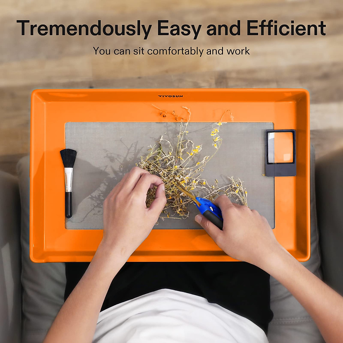 VIVOSUN Heavy Duty 2-in-1 Trimming Tray for Herbals Collecting, Dry Sift Screen Set with 150 Micron Fine Mesh Screen and 2 Trimming Scissors, Orange