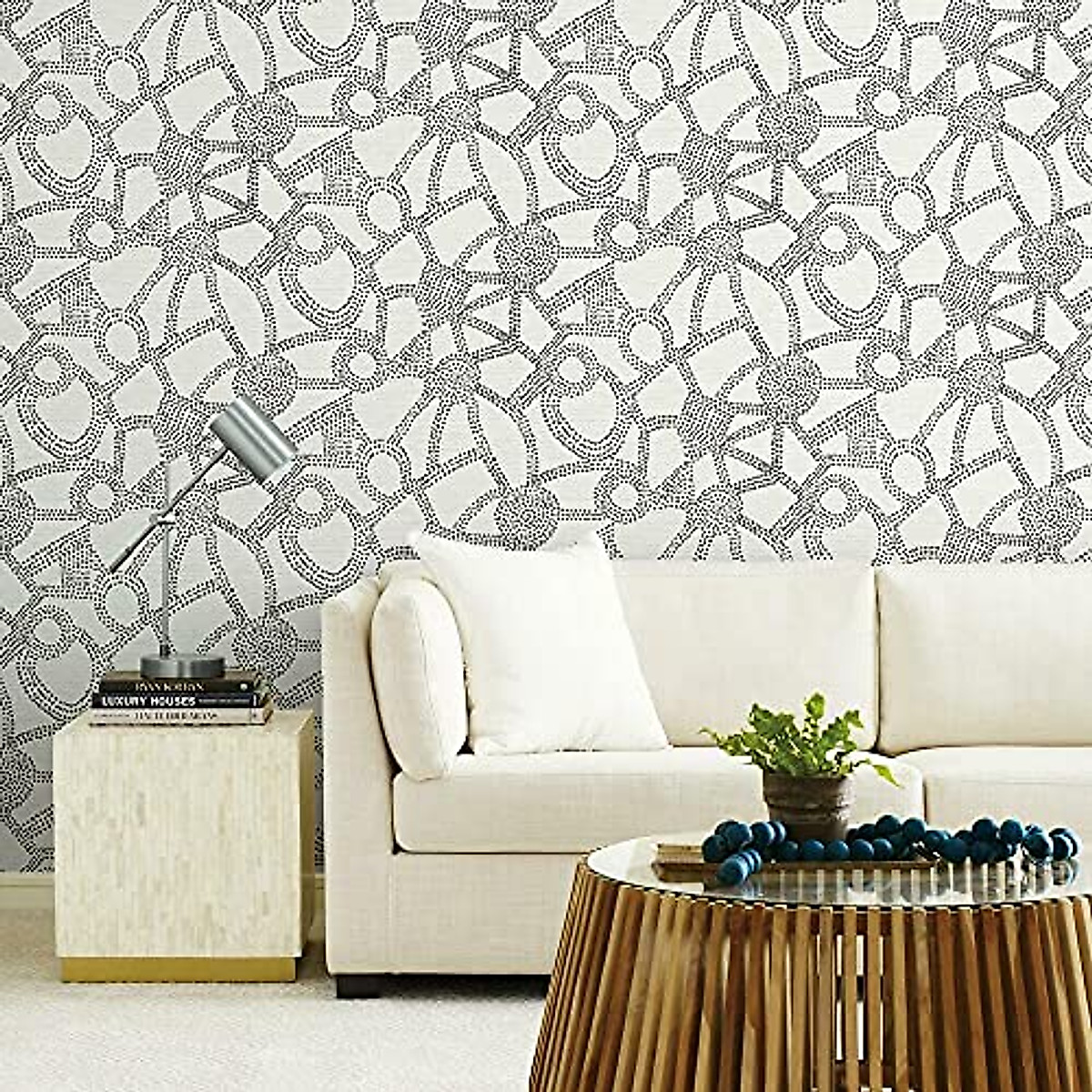 RoomMates RMK12235PL Nikki Chu White and Black Amhara Peel and Stick Wallpaper, Roll, White/Black
