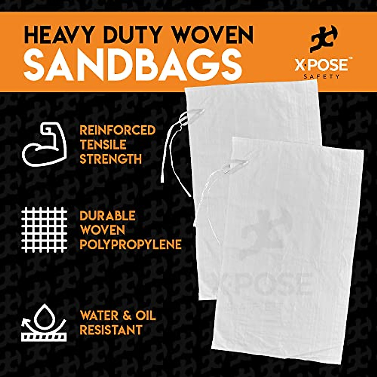 Empty Sand Bags, with Ties – White 14" x 26" Heavy Duty Woven Polypropylene, UV Sun Protection, Dust, Water and Oil Resistant - Home and Industrial - Floods, Photography and More (Bundle of 10)