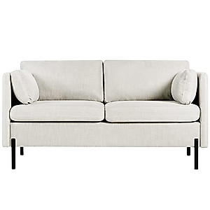 LINLUX 55''W Upholstered Modern Loveseat Sofa Couch for Living Room, Fabric Small Love Seat w/ 2 Pillows and Iron Legs, 2 Seat Small Couches for Small Spaces, Bedroom, Apartment, Office, Light Beige