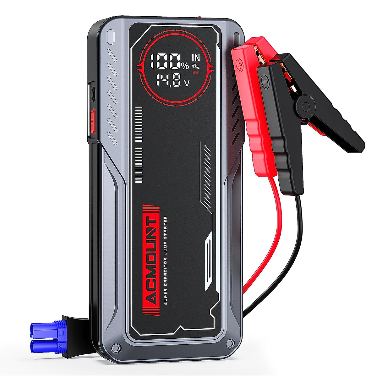 Acmount 3000A Super Capacitor Jump Starter, 500F Battery-Free Car Jump Box(Up to 10.0L Gas, 8L Diesel), Built-in Supercapacitor with Large LCD Display, No Pre-Charging Starter