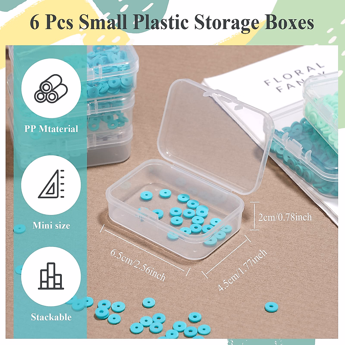 ISKYBOB 6 Packs Rectangle Small Clear Plastic Storage Containers Box Case with Hinged Lid Crafts Organizer for Crayons, Bobby Pin, Beads (2.6 x 1.8in)