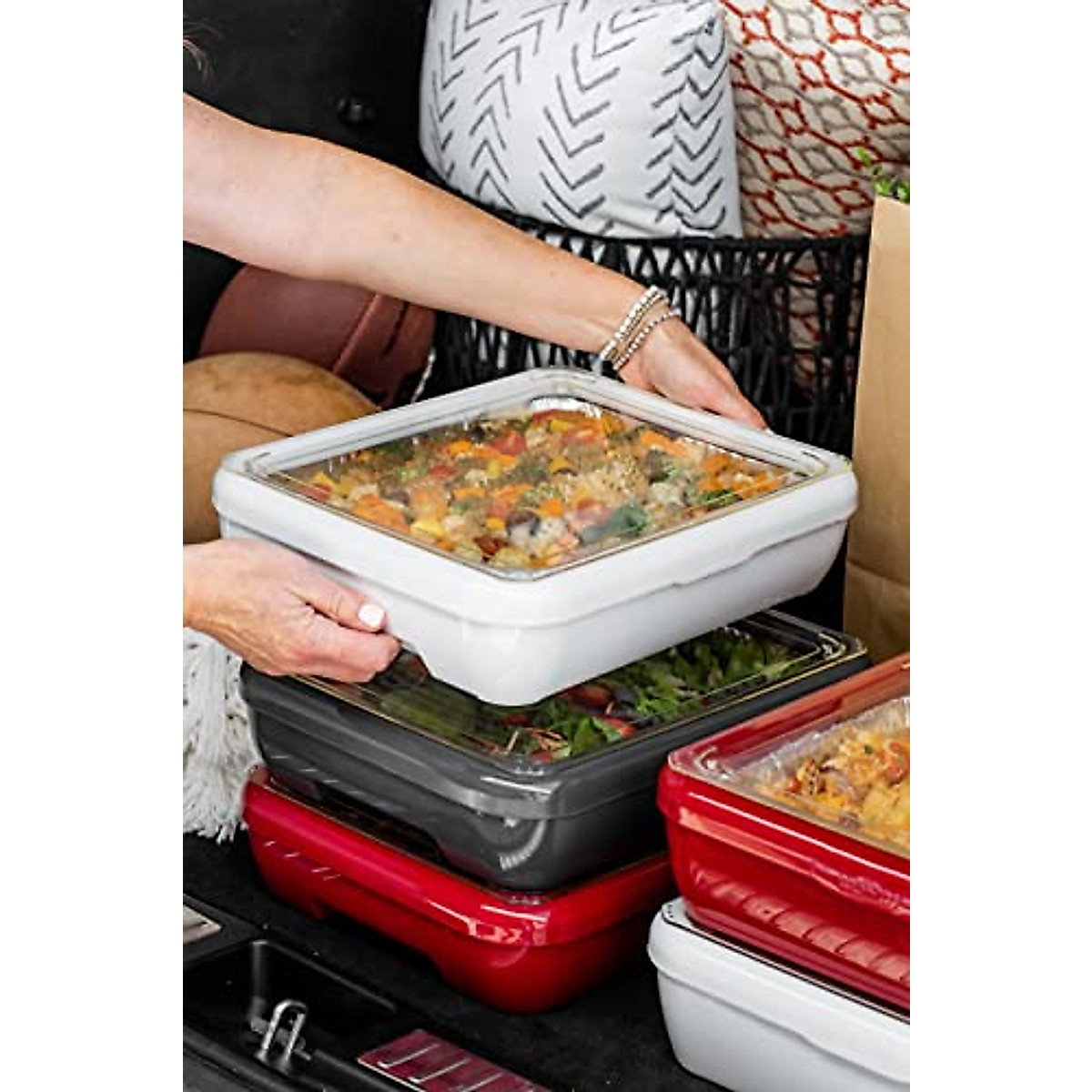 Fancy Panz Classic, dress up & protect your foil pan. Half size foil pan & serving spoon included. Made in USA. For use with hot or cold food (White)