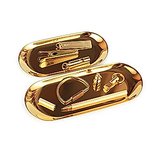 MEOLY Serving Tray Ellipse Tray Stainless Steel Summit Serving Tray Storage Disk Fruit Tray Jewellery Tray Organizer, 2pcs Pack (Gold)