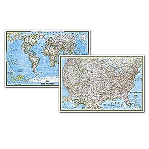 National Geographic World and United States Maps - Classic (Poster Size: 36 x 24 in) [Map Pack Bundle] (National Geographic Reference Map)