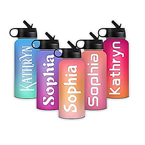 Personalized Insulated Water Bottle with Straw, Christmas Birthday Gift for Kids Women Men, Custom Stainless Steel Thermoses Cup with Name or Text, Gradient, 32OZ