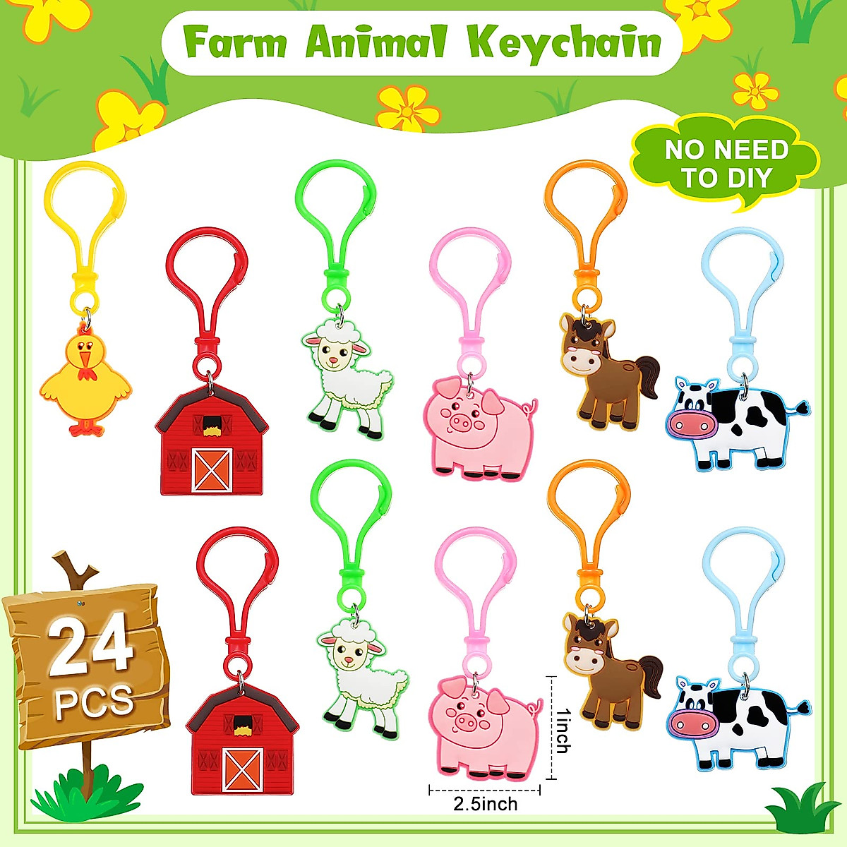 Jadive 24 Pcs Farm Barnyard Party Supplies Keychains Kids Birthday Favors Cute Animal Ornament Toy Pendant for Christmas Boy Girl Gift Souvenirs Reward Treat Goodie Bag Fillers