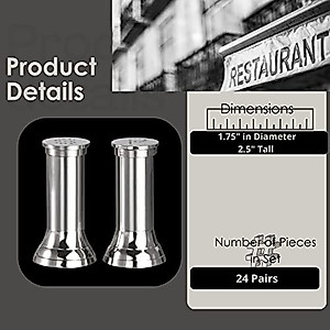 Steelite Creations Stainless Steel Salt & Pepper Shaker, Modern Tabletop Mirror Finish Round Tapered Metal Seasoning Dispenser Bulk Sets, Commercial Restaurant Foodservice Use, 2.5" Tall, 24 Pairs