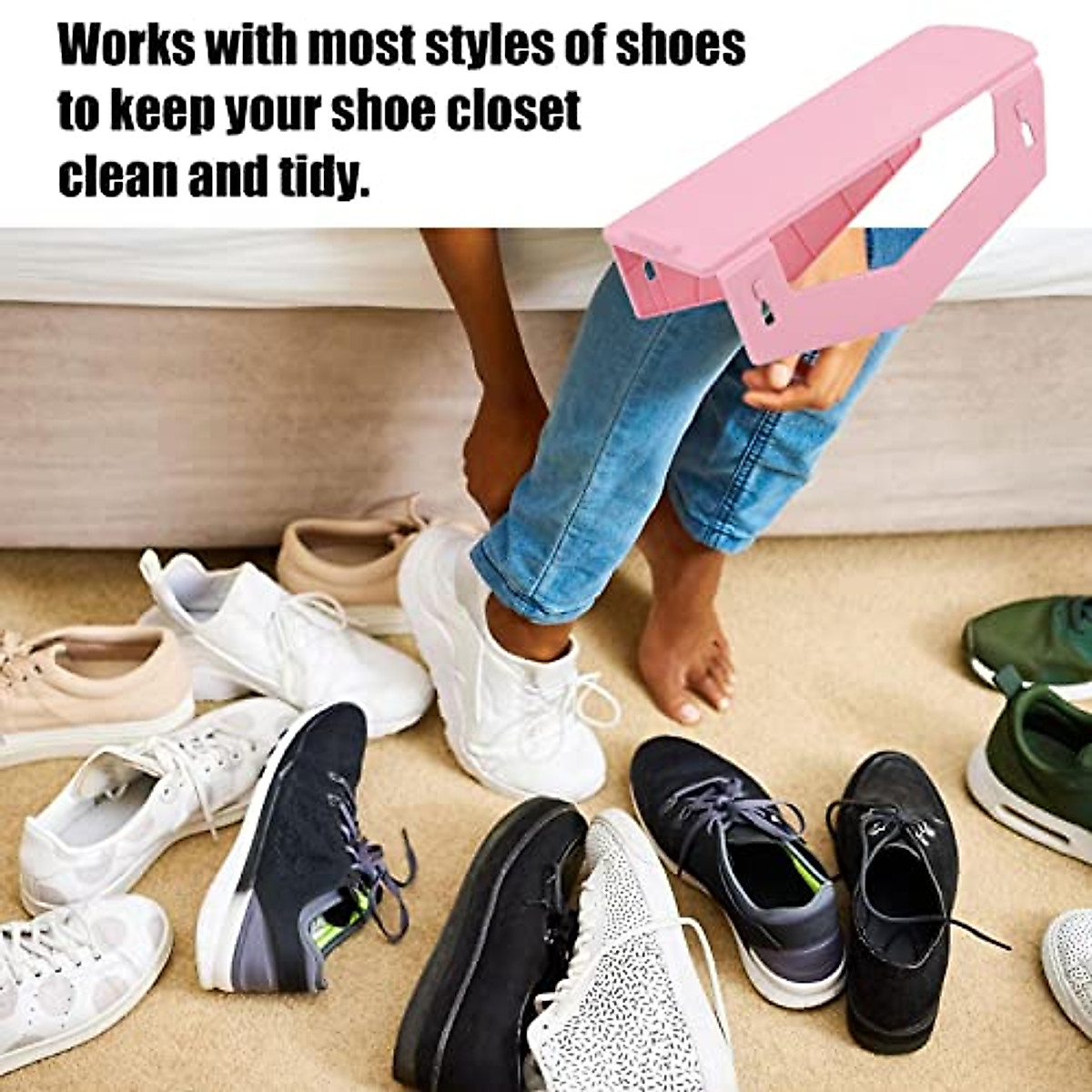 eightX Shoe Slots Organizer for Closet Space Saver | Double Layer Adjustable Shoe Storage Rack and Organizer for Closets | Shoe Slots Organizer for Closets Space Saver, Removable Shoe Stackers