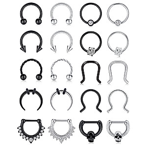 Mayhoop 16G 20Pcs Surgical Steel Nose Rings Septum Rings Captive Bead Rings Horseshoe Piercing Jewelry Cartilage Helix Daith Tragus Earring Hoop Lip Hinged Seamless Nose Hoop Ring for Women Men