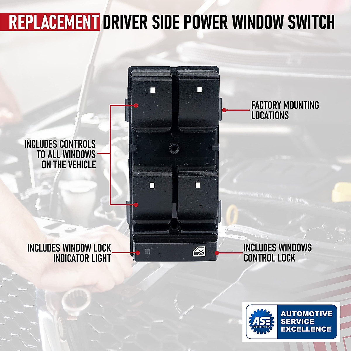 Driver Side Power Window Switch - Compatible with Chevrolet, GMC Vehicles - 2007-2015 - Silverado 1500, 2500HD, Sierra 3500HD, Traverse, HHR - Replaces 25951963, 20945129, 25789692, D1954F, D1954F129