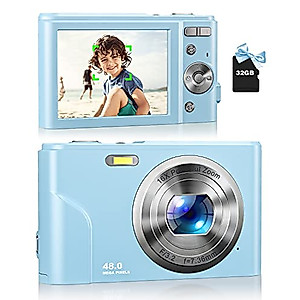 Digital Camera, Zostuic 48MP Autofocus Kids Camera with 32GB Card 1080P Video Camera with 16X Zoom, Compact Portable Small Cameras Christmas Birthday Gift for Children Kids Teens Girls Boys(Sky Blue)