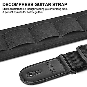 LEKATO Guitar Strap, Bass Straps for Electric Guitar with 3.3" Wide Sponge Pad for Effective Decompression Padded Bass Guitar Straps Adjustable Length from 42" to 58" with 2 Safety Locks & 6 Picks