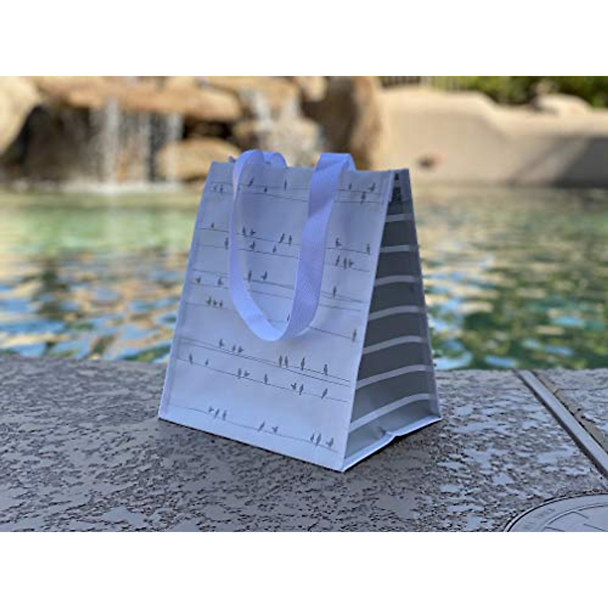 Foremost Reusable Bag Lunch/Gift Birds on a Wire Pattern 3-Pack Multi-Purpose Totes, white and gray, black and white, small (71101-B3)