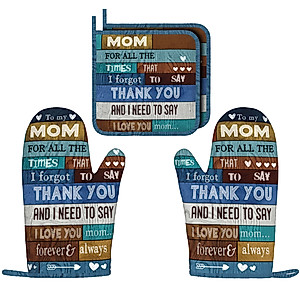 Boulda Mom Oven Mitts Gift for Mom Oven Mitts Heat Resistant Oven Gloves Cotton Lining Waterproof Pot Holders for Cooking Baking Kitchen