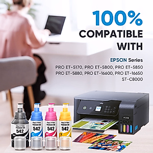 PACITEK 542 Pigment Ink Refill Ink Bottle Replacement for T542 Use with EcoTank ET-5800,ET-5850,ET-5880,ET-16600,ET-16650,ST-C8000 Printer(4 Pack)