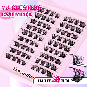 Eyelash Extension DIY Lash Clusters Wispy Individual Lashes 8-15mm Eyelash Clusters D Curl Lash Extension 72pcs DIY Cluster Eyelashes at Home by Yawamica