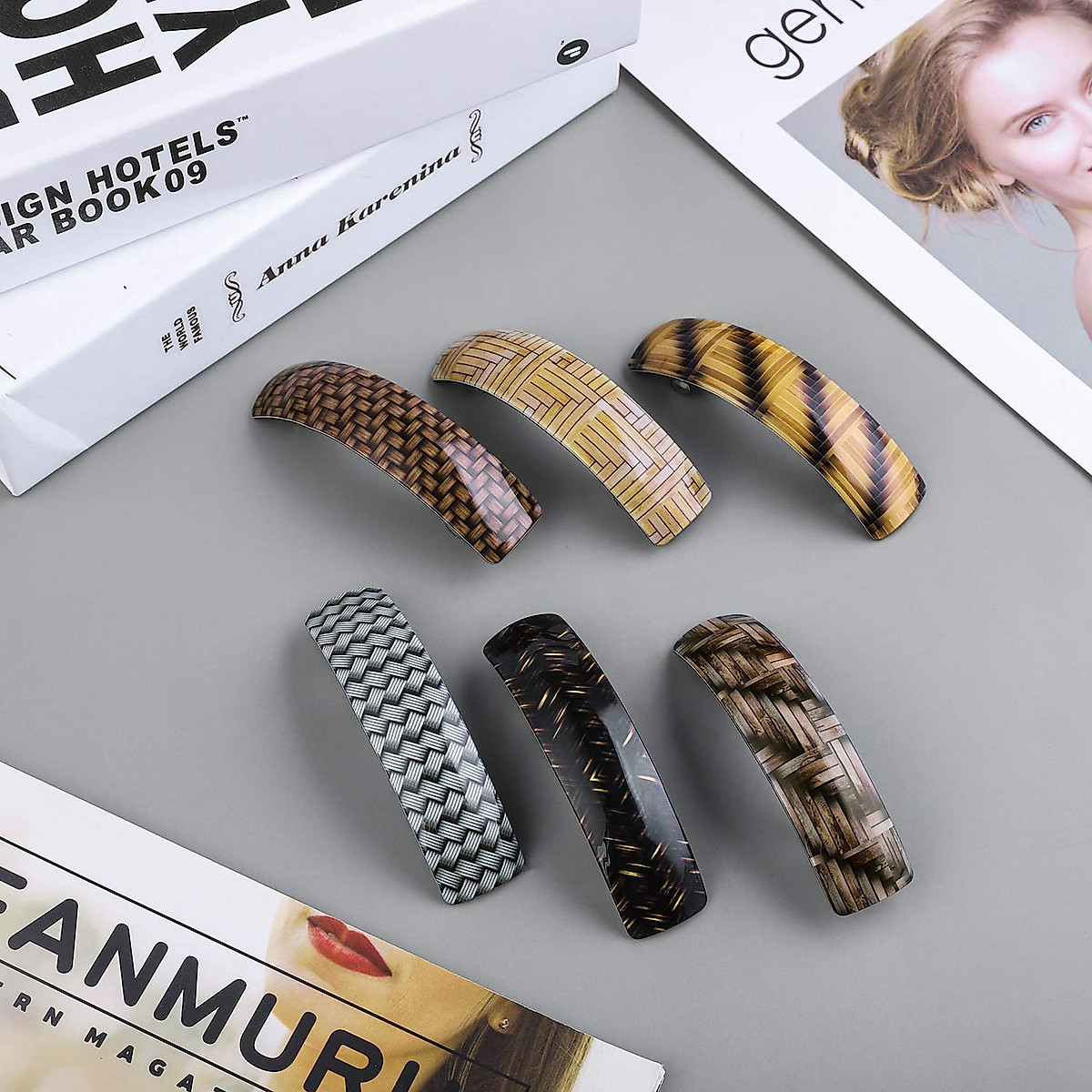 Elcoho 6 Pack Retro Large Hair Barrettes Simple Automatic Hair Clip French Clip Barrettes for Women Ladies, 6 Colors (Colors D)