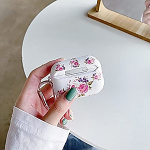 Airpod Pro Case Cover, Soft Cute Floral Print Air Pods Pro Case with Keychain for Girls and Women with Apple Airpods Pro Case (White)