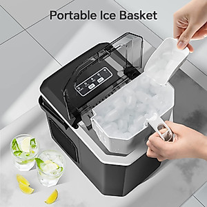 Crzoe Ice Makers Countertop, Ice Machine with Handle, 26Lbs in 24Hrs, 9 Cubes Ready in 6 Mins, Self-Cleaning Portable Ice Maker, 2 Sizes of Bullet Ice Cubes for Home and Office