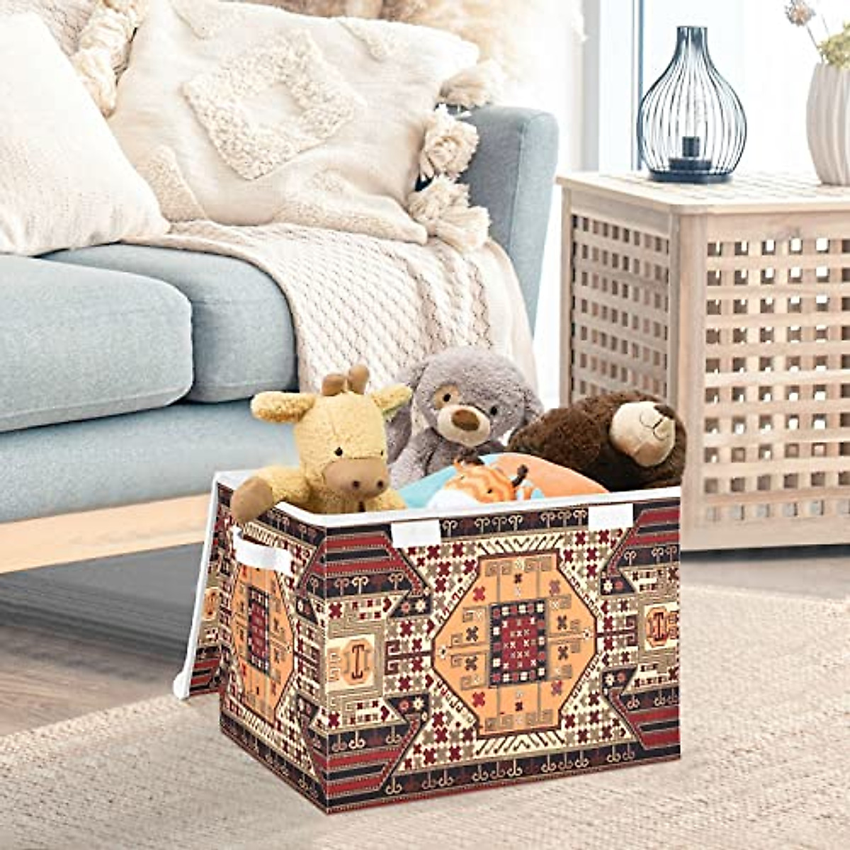 Living Room Storage Bins with Lids Storage Baskets for Clothes Persian Carpet Tribal Texture Photo Organization 12x12x16