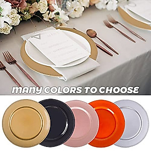 MAONAME 13" Gold Charger Plates, Round Chargers for Dinner Plates, Plastic Beaded Plate Chargers for Dinner Plate, Table Setting, Wedding, Set of 6