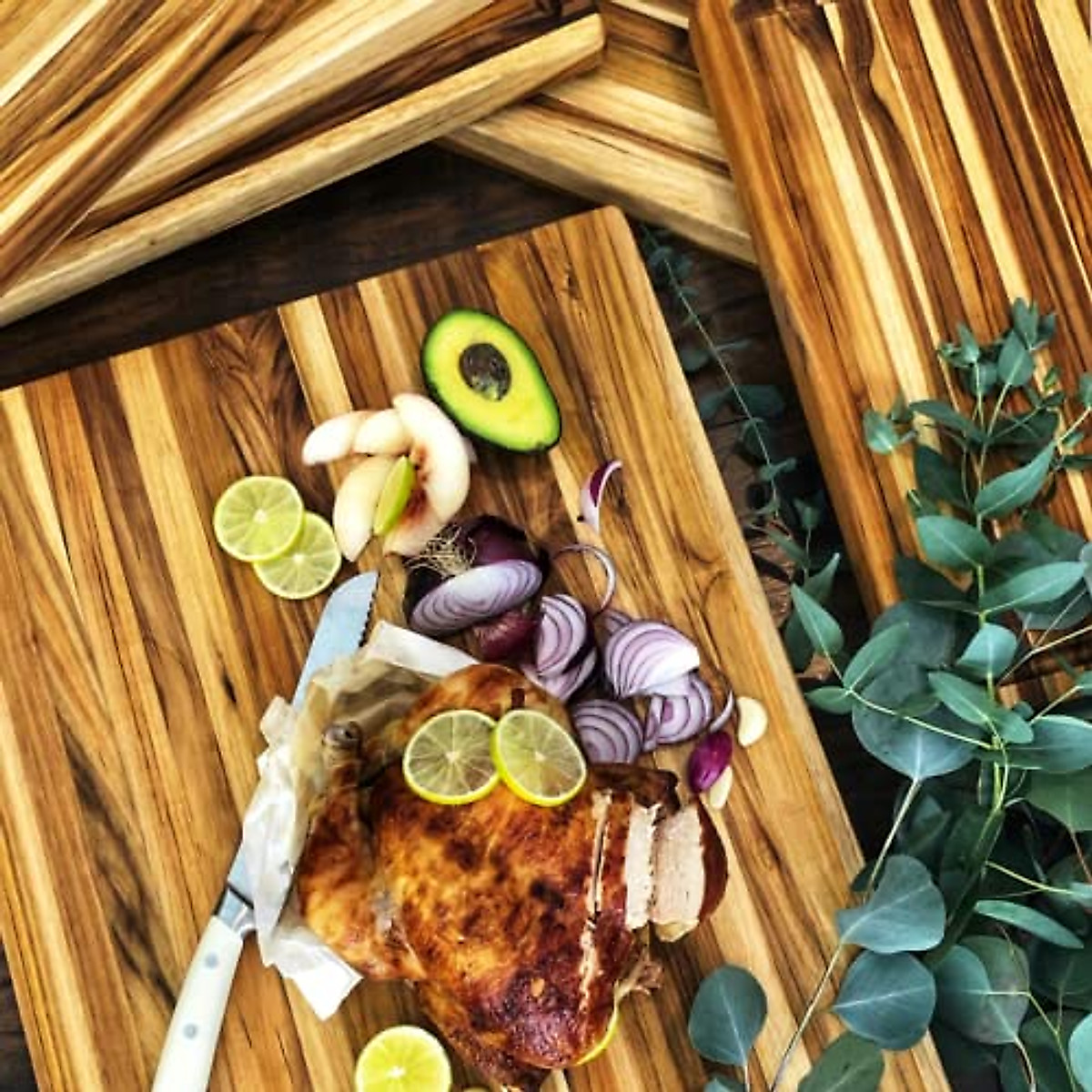 XXX-Large Edge-Grain Teak Wood Cutting Board, [24"L x 18"W x 1.5"T] Juice Groove, Reversible, Built-in Hand Grips by Shumaru California