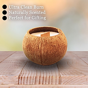 Tropical Coconut Candle with Wooden Wick - Coconut Scented Coconut Shell Candle Made with Real Hollow Coconut Shells - Great Beach Scented Candle Coconut and Relaxing Bath Decor (Coconut Scent)