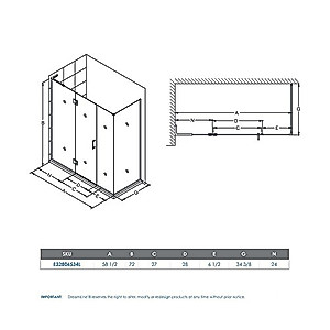 DreamLine Unidoor-X 58 1/2 in. W x 34 3/8 in. D x 72 in. H Frameless Hinged Shower Enclosure in Chrome, E32806534L-01