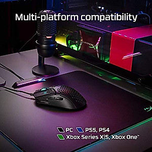 HyperX Pulsefire Haste Gaming Mouse 59g Hex Honeycomb Shell Customizable RGB Hyperflex USB Cable 16000 DPI 6 Programmable Buttons for PC PS5 PS4 Xbox Series X|S Xbox One (Renewed)