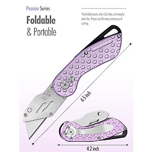 FantastiCAR Fancy Folding Utility Knife Box Cutter Set with Extra Blades (Pink and Purple)