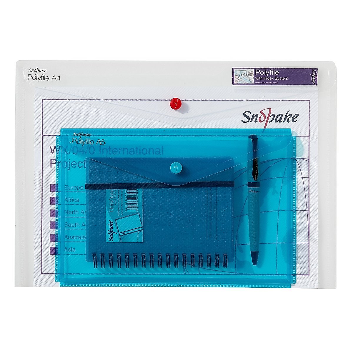 Snopake A4/A5 Polyfile Duo Popper Wallet with Index Tab and Press Stud Closure – Clear [Pack of 5] Ref: 15693