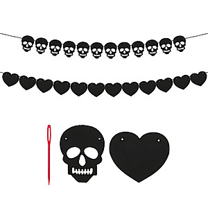 2 Set Gothic Banner Halloween Garland Black Heart Skull Felt Decor for Birthday Goth Wedding DIY Home Bachelorette Party Farewell Shower Decorations Indoor Outdoor
