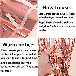3 Packs 3.2ft x 6.6ft Rose Gold Metallic Tinsel Foil Fringe Curtains Photo Booth Props for Birthday Wedding Engagement Bridal Shower Baby Shower Bachelorette Holiday Celebration Party Decorations