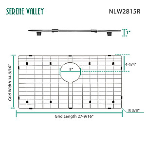Serene Valley 27-9/16" x 14-9/16" Sink Protector, Rear Drain with Corner Radius 3/16", Sink Grid NLW2815R