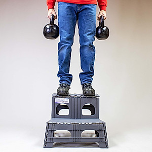 Bee Neat Folding 2 Step Stool for Adults - Collapsible & Foldable Step Ladder for Office, Garage, Closet, Bathroom - Non-Slip & Wide Stepping Stool Supports 300lbs - Industrial - Gray